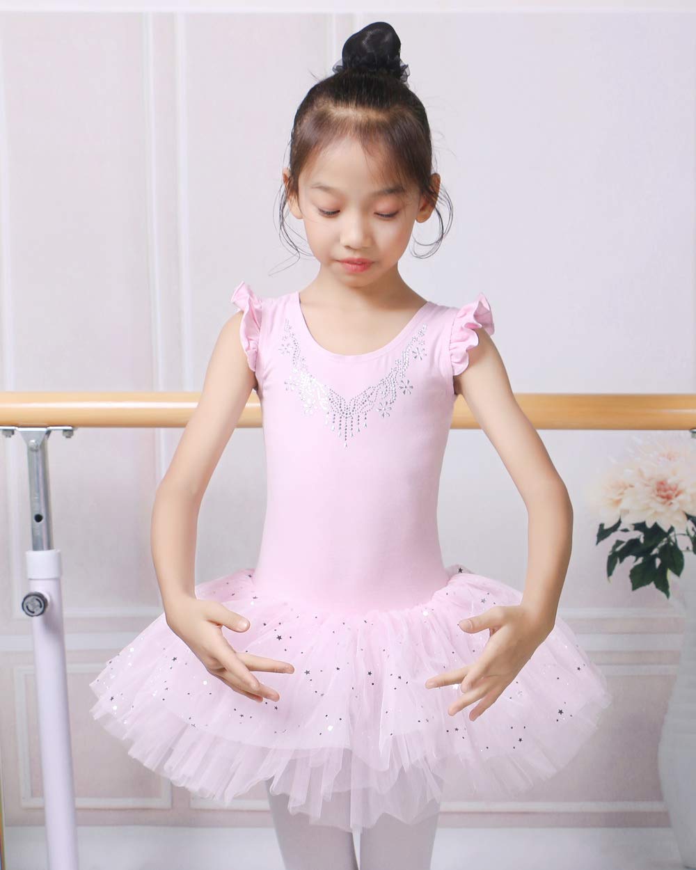 BAOHULU Ballet Leotards for Girls Full Skirted Dance Tutu Dress Party Costumes B184_Pink_L