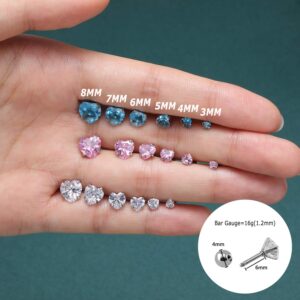 ZS 4 Pairs Shiny Cubic Zirconia Cartilage Earrings 16G Surgical Steel Stud Earrings Tragus Helix Conch Ear Piercing Sets (Heart,Stone:3mm)