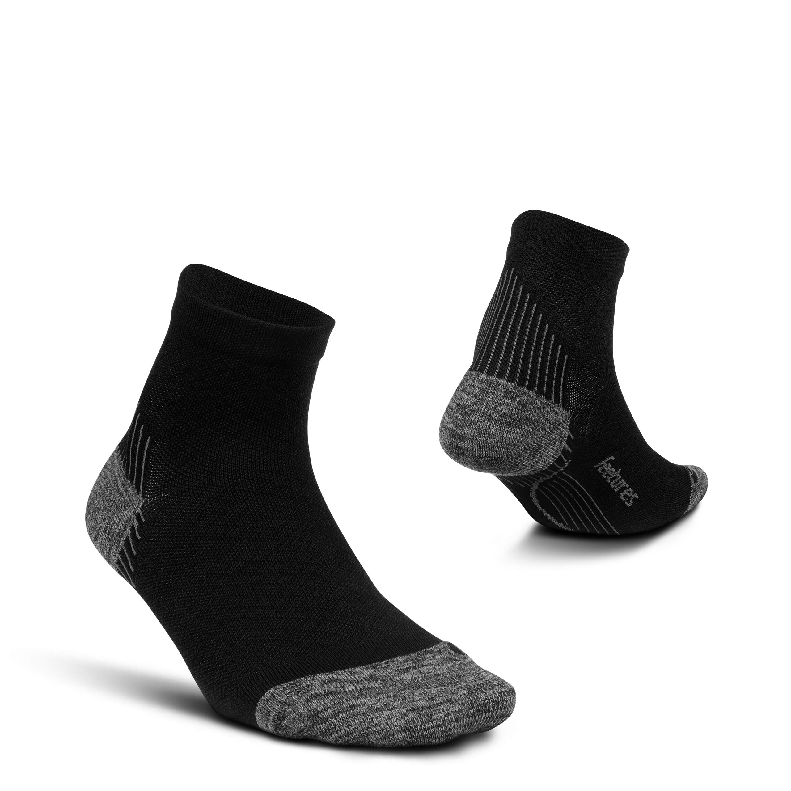 Feetures Plantar Fasciitis Relief Cushion Quarter Sock- Targeted Compression Sock for Men & Women- Large, Black