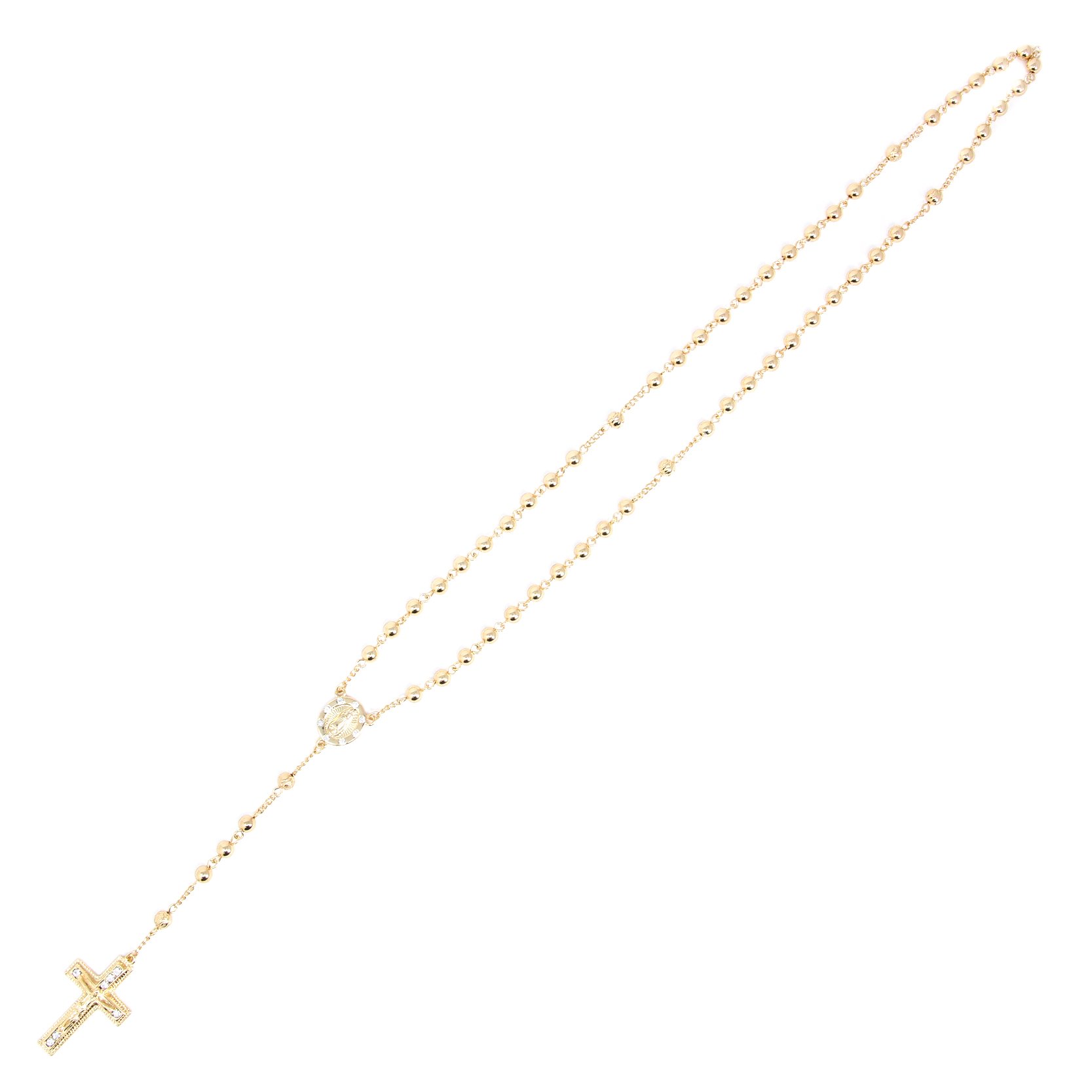 Me Plus 6mm CCB Beads Alloy Crucifix Cross Pendant Rosary Catholic Necklace 20" (R3G-GOLD)