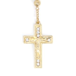 Me Plus 6mm CCB Beads Alloy Crucifix Cross Pendant Rosary Catholic Necklace 20" (R3G-GOLD)