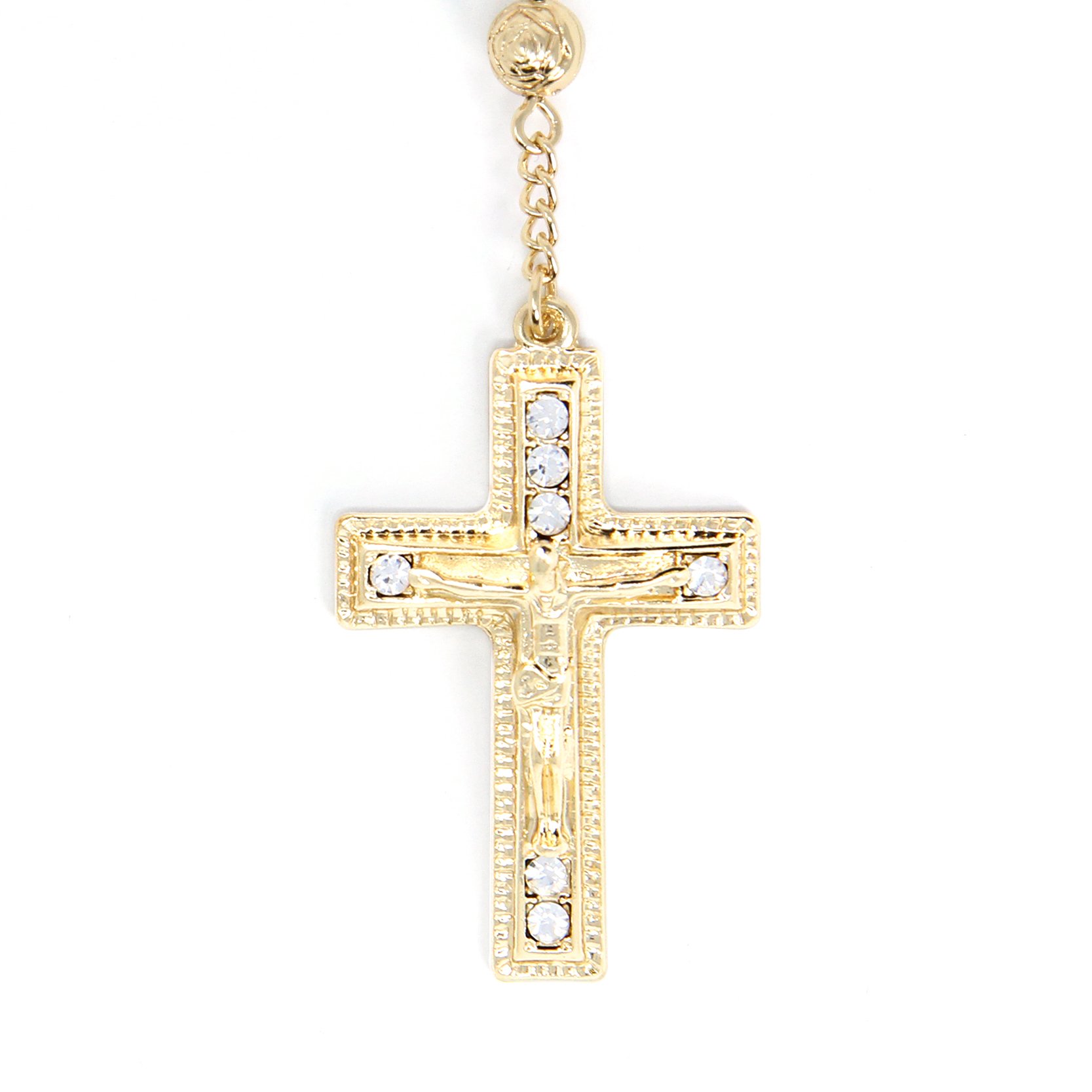 Me Plus 6mm CCB Beads Alloy Crucifix Cross Pendant Rosary Catholic Necklace 20" (R3G-GOLD)