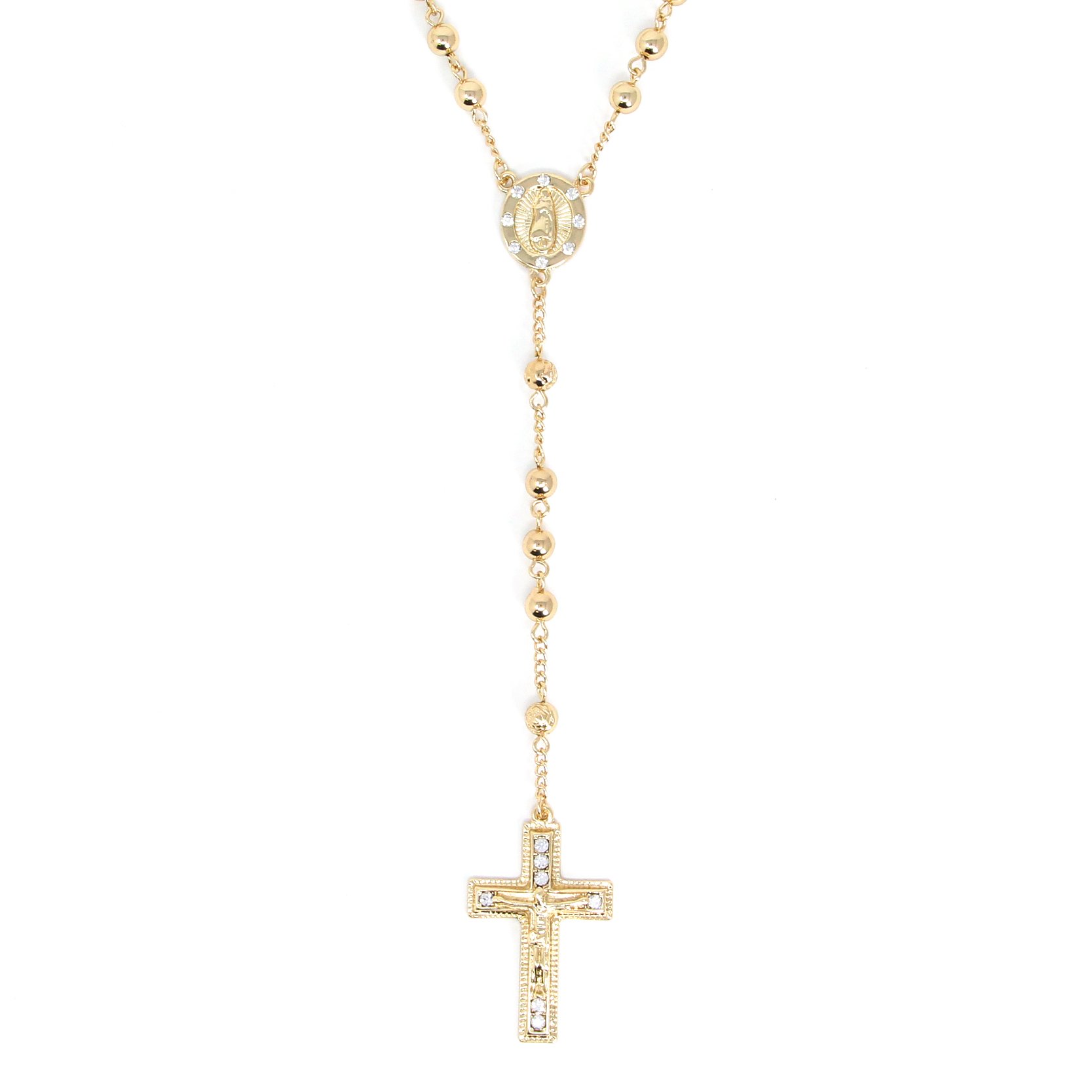 Me Plus 6mm CCB Beads Alloy Crucifix Cross Pendant Rosary Catholic Necklace 20" (R3G-GOLD)