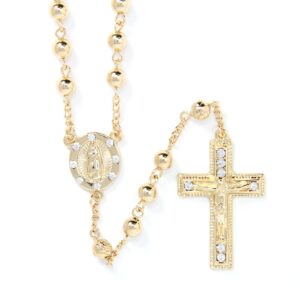 Me Plus 6mm CCB Beads Alloy Crucifix Cross Pendant Rosary Catholic Necklace 20" (R3G-GOLD)