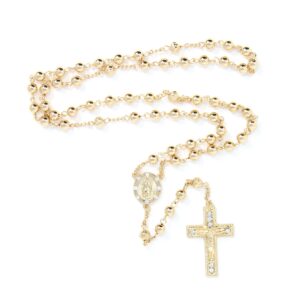 Me Plus 6mm CCB Beads Alloy Crucifix Cross Pendant Rosary Catholic Necklace 20" (R3G-GOLD)