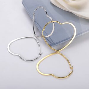 4 Pairs Stainless Steel Heart Earrings Hypoallergenic Big Heart Hoop Earrings Gold Plated Set For Women Men