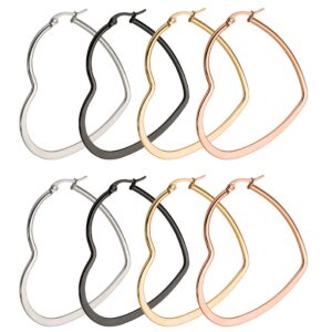 4 pairs stainless steel heart earrings hypoallergenic big heart hoop earrings gold plated set for women men