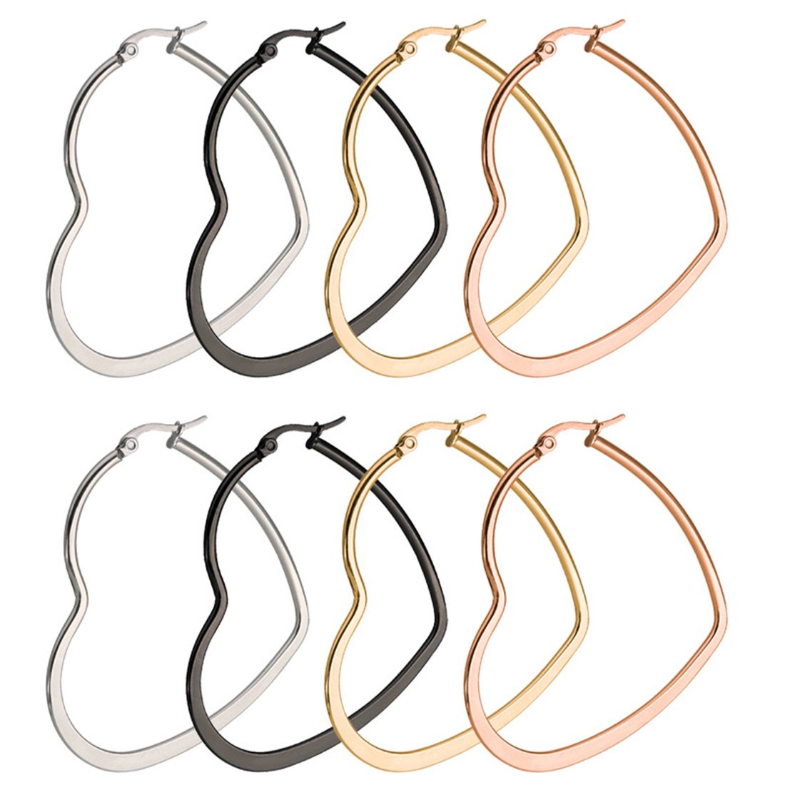 4 Pairs Stainless Steel Heart Earrings Hypoallergenic Big Heart Hoop Earrings Gold Plated Set For Women Men