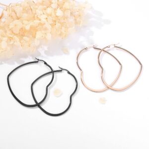 4 Pairs Stainless Steel Heart Earrings Hypoallergenic Big Heart Hoop Earrings Gold Plated Set For Women Men