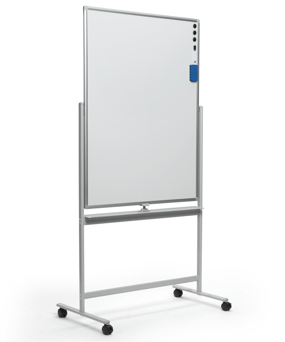 Displays2go 36 x 48 Magnetic White Board with Wheels, Double-Sided – Silver (WHBMOB3648)