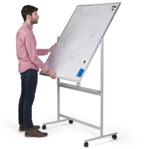 Displays2go 36 x 48 Magnetic White Board with Wheels, Double-Sided – Silver (WHBMOB3648)