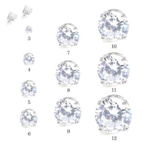 stainless steel round cut cubic zirconia stud earrings with clear case - gold, silver (3mm~12mm)