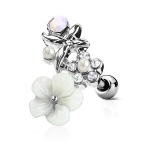 covet jewelry cz and clay flowers curve top 316l surgical steel ear cartilage barbell studs (steel)