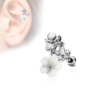 Covet Jewelry CZ and Clay Flowers Curve Top 316L Surgical Steel Ear Cartilage Barbell Studs (Steel)