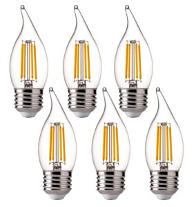 flsnt led 60 watts equivalent chandelier light bulbs, ca11 dimmable filament clear led candelabra bulbs, e26 medium base, 2700k soft white, 6 pack