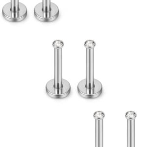 Ruifan Round Clear CZ Gem Internally Threaded Labret Monroe Lip Ring Tragus Nail Helix Earring Stud Barbell Piercing Jewelry Bar 6-10mm 16G 6PCS