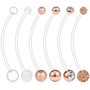 ruifan 6pcs mix style pregnancy sport maternity flexible bioplast belly navel button ring retainer 14g 1 1/2inch (38mm)