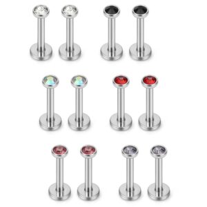 ruifan 2-4mm mix color round cz gem internally threaded labret monroe lip ring tragus nail helix earring stud barbell piercing jewelry bar 6-10mm 16g 12pcs