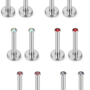 Ruifan 2-4mm Mix Color Round CZ Gem Internally Threaded Labret Monroe Lip Ring Tragus Nail Helix Earring Stud Barbell Piercing Jewelry Bar 6-10mm 16G 12PCS