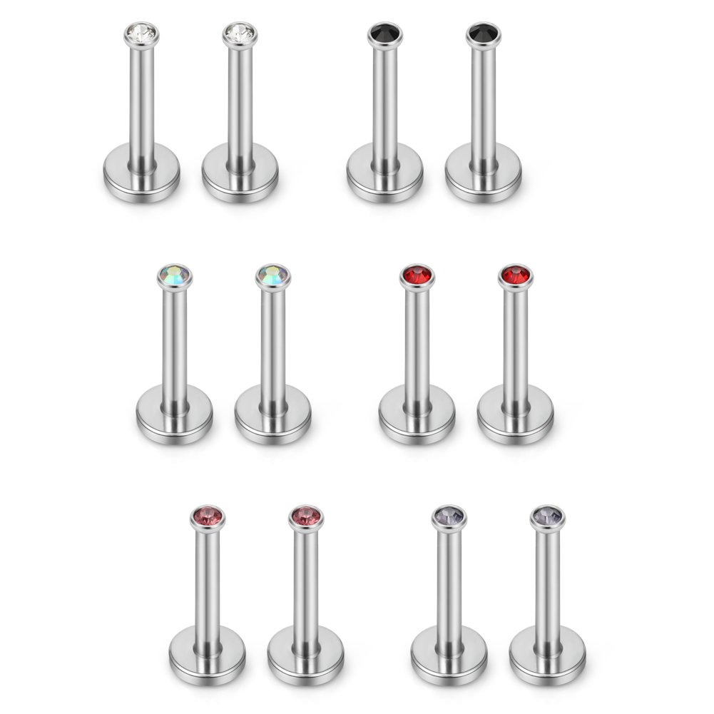 Ruifan 2-4mm Mix Color Round CZ Gem Internally Threaded Labret Monroe Lip Ring Tragus Nail Helix Earring Stud Barbell Piercing Jewelry Bar 6-10mm 16G 12PCS