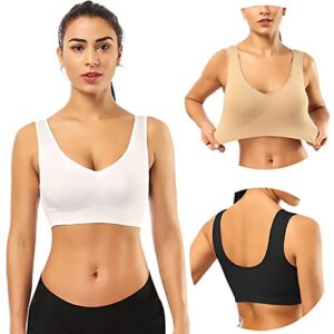 bestena sports bras for women, 3 pack seamless comfortable yoga bra with removable pads