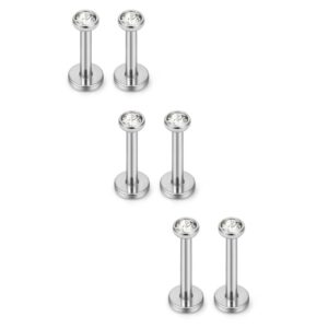 ruifan 3mm round clear cz gem internally threaded labret monroe lip ring tragus nail helix earring stud barbell piercing jewelry bar 6-10mm 16g 6pcs