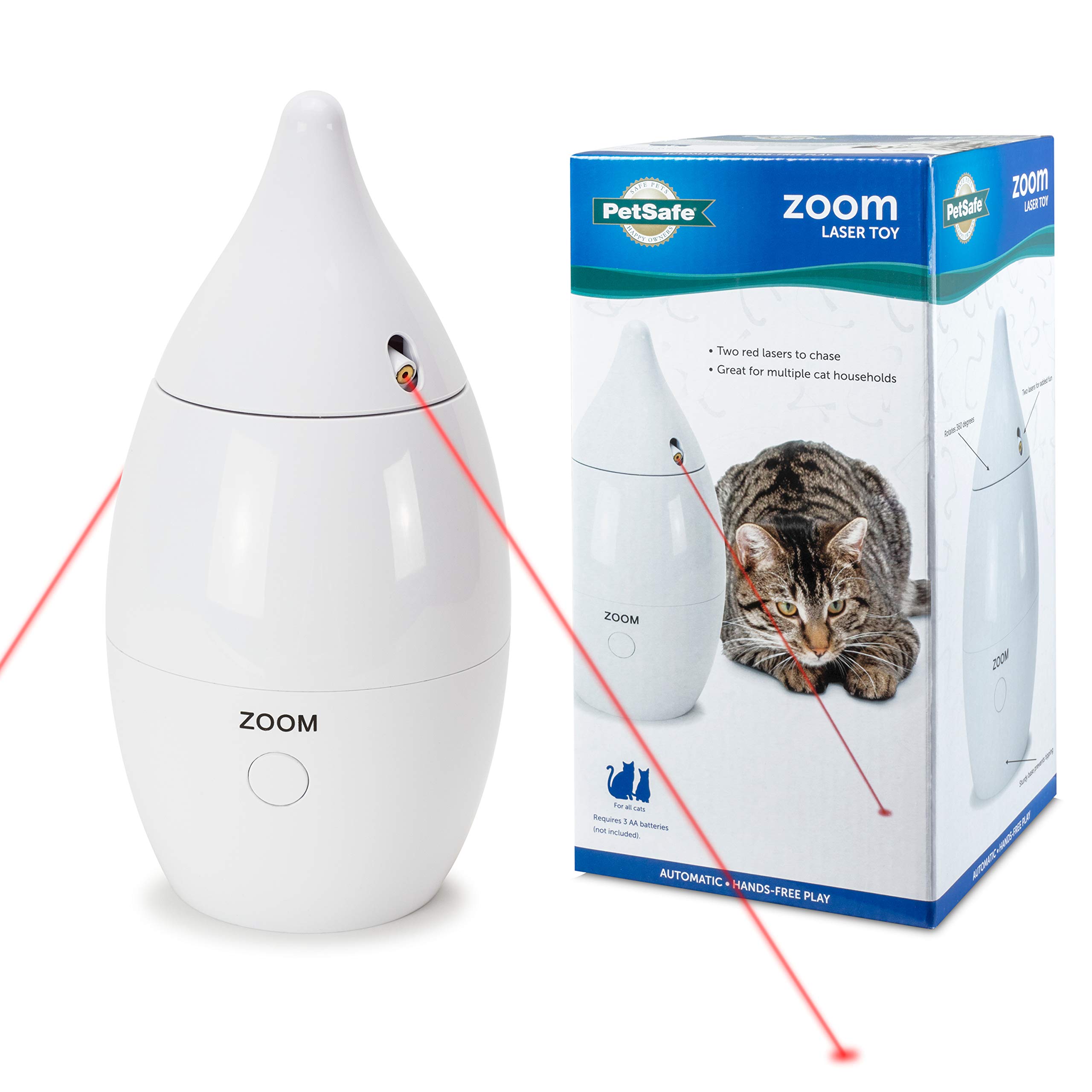 PetSafe Zoom Rotating Laser Cat Toy – Includes 2 Interactive Laser Lights