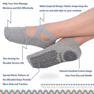 ozaiic yoga socks for women non-slip grips & straps, ideal for pilates, pure barre, ballet, dance, barefoot workout