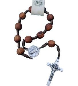 one decade rosary st saint benedict olive wood rosary pocket clasp rosary from medjugorje