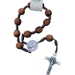 One Decade Rosary St Saint Benedict Olive Wood Rosary Pocket Clasp Rosary from Medjugorje