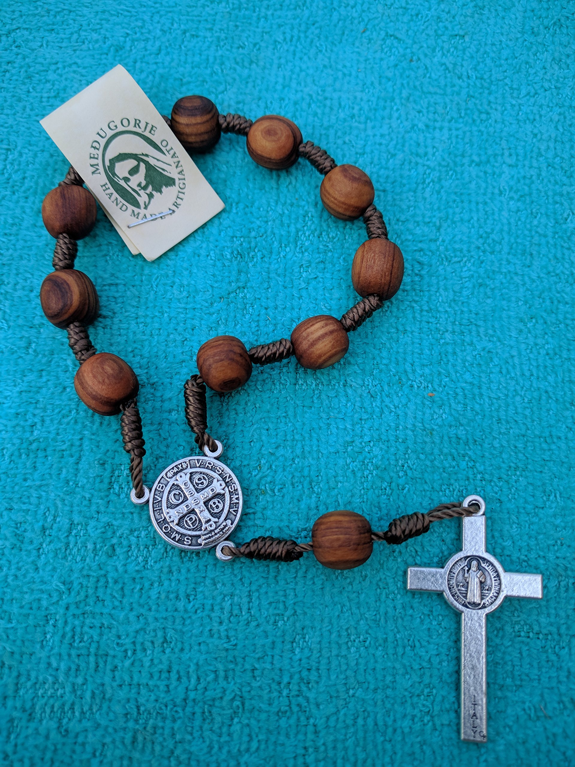 One Decade Rosary St Saint Benedict Olive Wood Rosary Pocket Clasp Rosary from Medjugorje