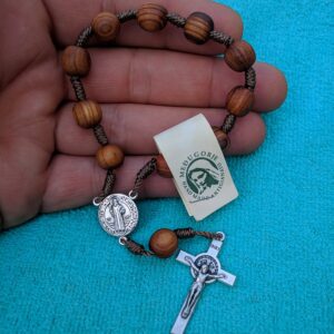 One Decade Rosary St Saint Benedict Olive Wood Rosary Pocket Clasp Rosary from Medjugorje