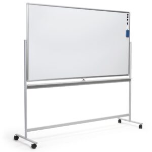 displays2go 72 x 40 double-sided magnetic white board with wheels - silver (whbmob7240)