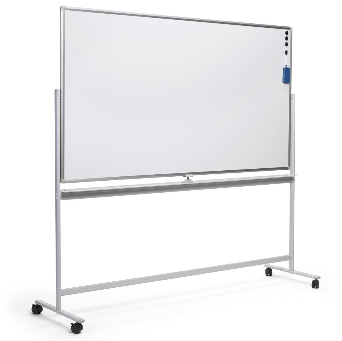 Displays2go 72 x 40 Double-Sided Magnetic White Board with Wheels - Silver (WHBMOB7240)