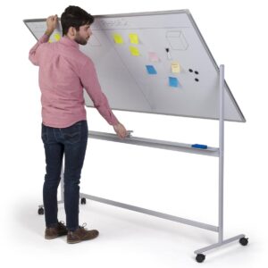 Displays2go 72 x 40 Double-Sided Magnetic White Board with Wheels - Silver (WHBMOB7240)