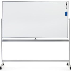 Displays2go 72 x 40 Double-Sided Magnetic White Board with Wheels - Silver (WHBMOB7240)