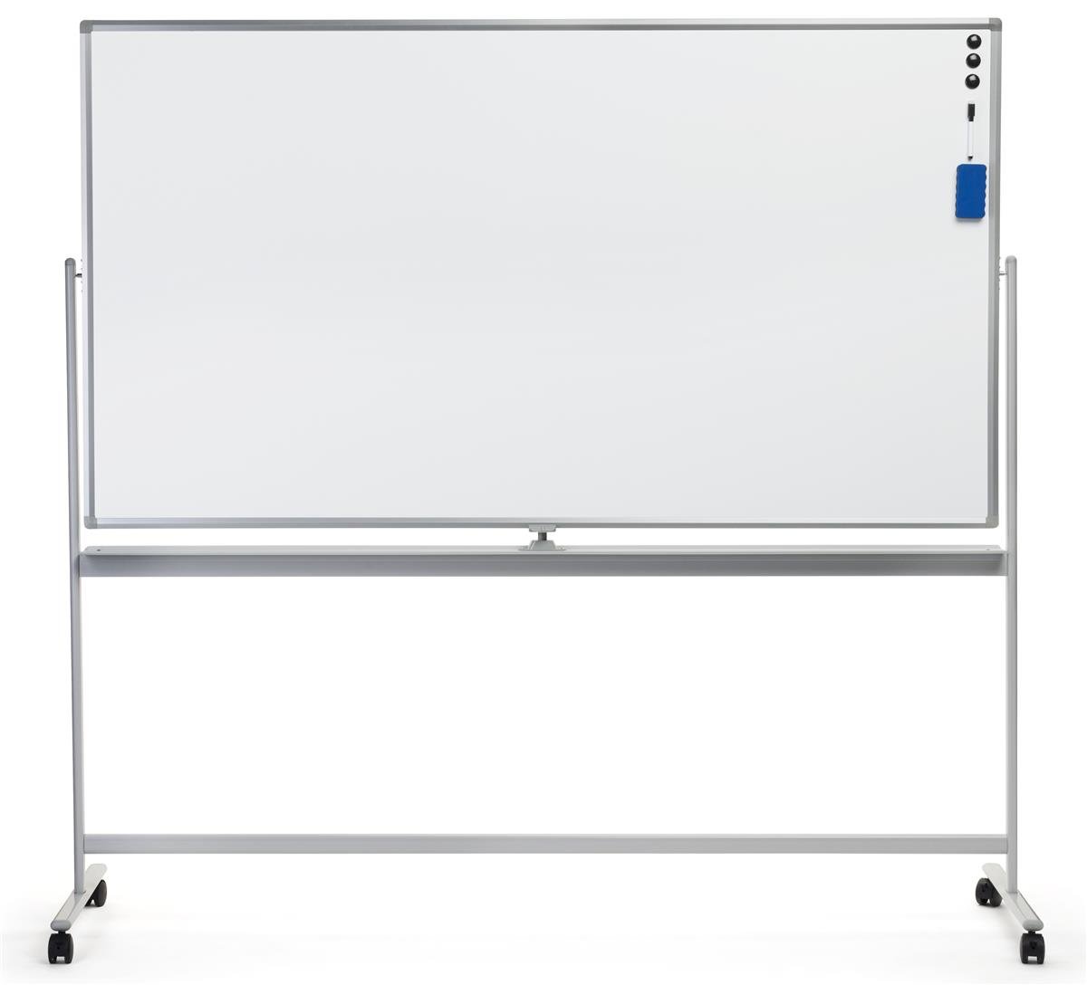 Displays2go 72 x 40 Double-Sided Magnetic White Board with Wheels - Silver (WHBMOB7240)