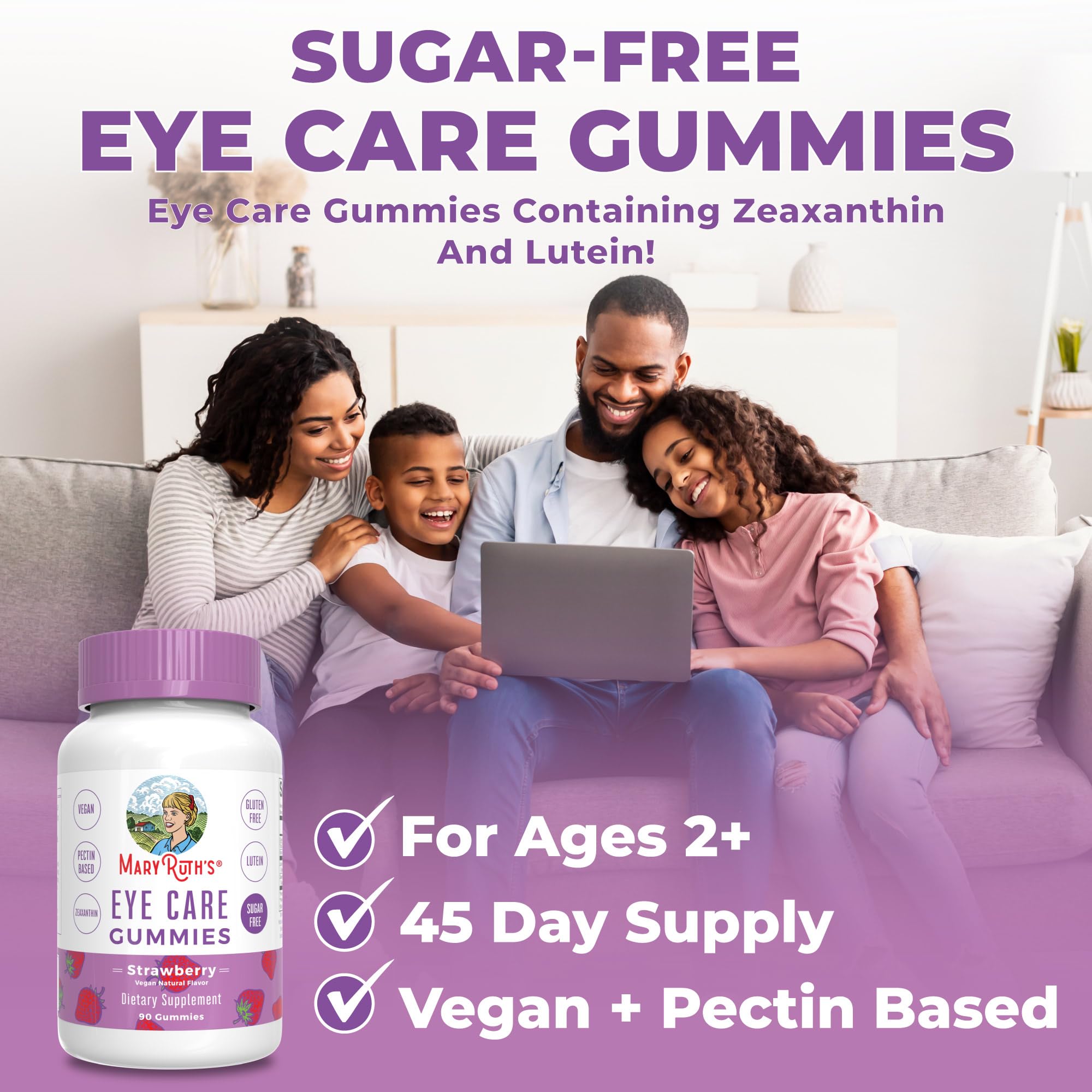 MaryRuth Organics Eye Care Gummies | Zeaxanthin and Lutein | 45 Day Supply | Eye Care Gummy for Adults and Kids | Vegan | Non-GMO | Gluten Free | 90 Count