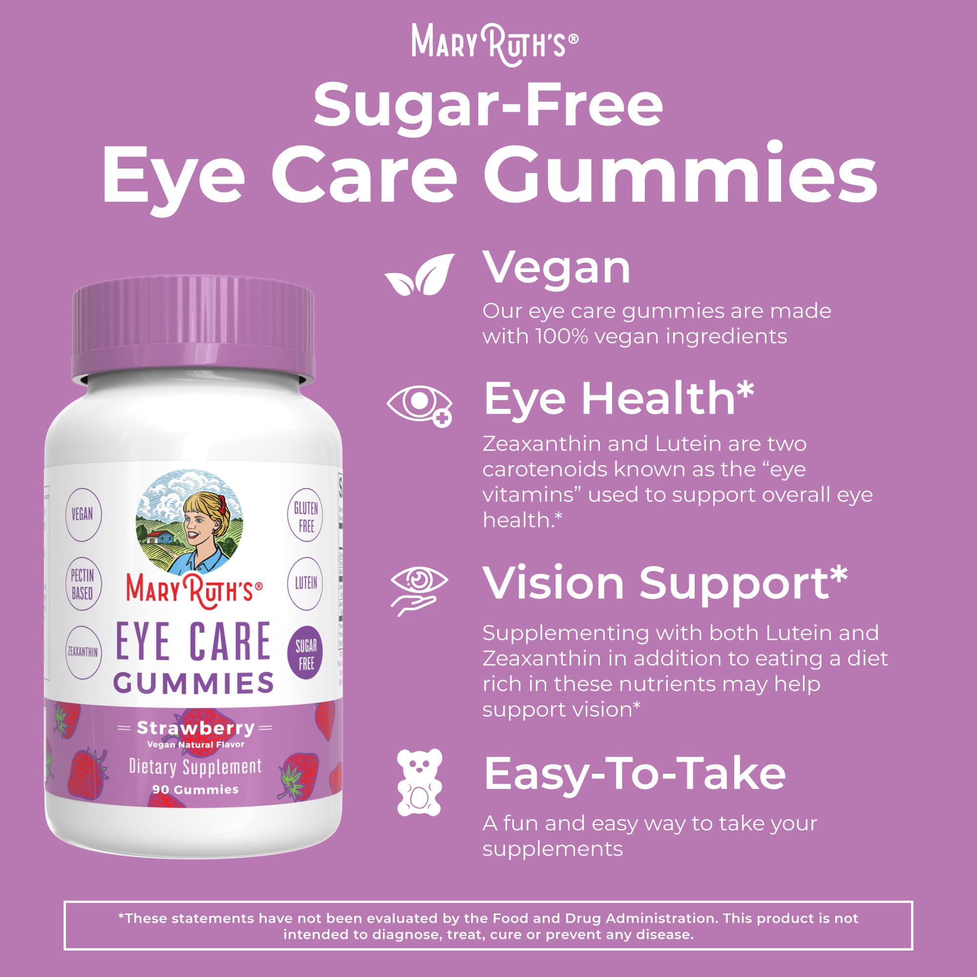 MaryRuth Organics Eye Care Gummies | Zeaxanthin and Lutein | 45 Day Supply | Eye Care Gummy for Adults and Kids | Vegan | Non-GMO | Gluten Free | 90 Count