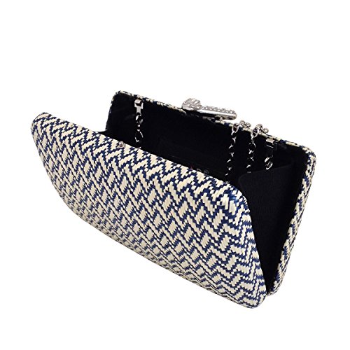 Chevron Raffia Straw Box Clutch with V Ornament