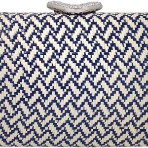 Chevron Raffia Straw Box Clutch with V Ornament