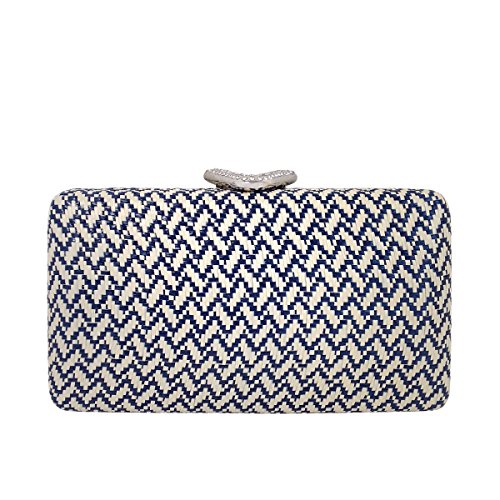 Chevron Raffia Straw Box Clutch with V Ornament