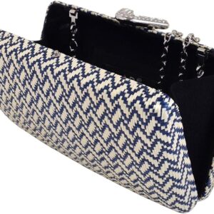 Chevron Raffia Straw Box Clutch with V Ornament