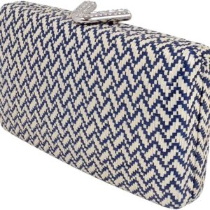 Chevron Raffia Straw Box Clutch with V Ornament