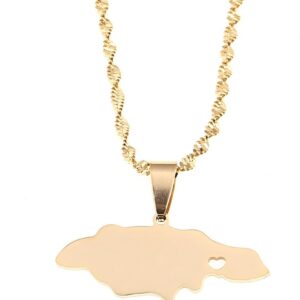 Heart Jamaica Jamaican Map Pendant Necklace for Women Gold Color Jewelry