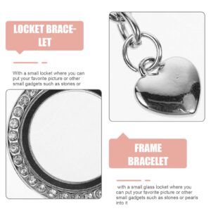 LUOEM Floating Locket Bracelet Crystal Living Memory Locket Bracelet Jewelry for Floating Charms Gift (White K)