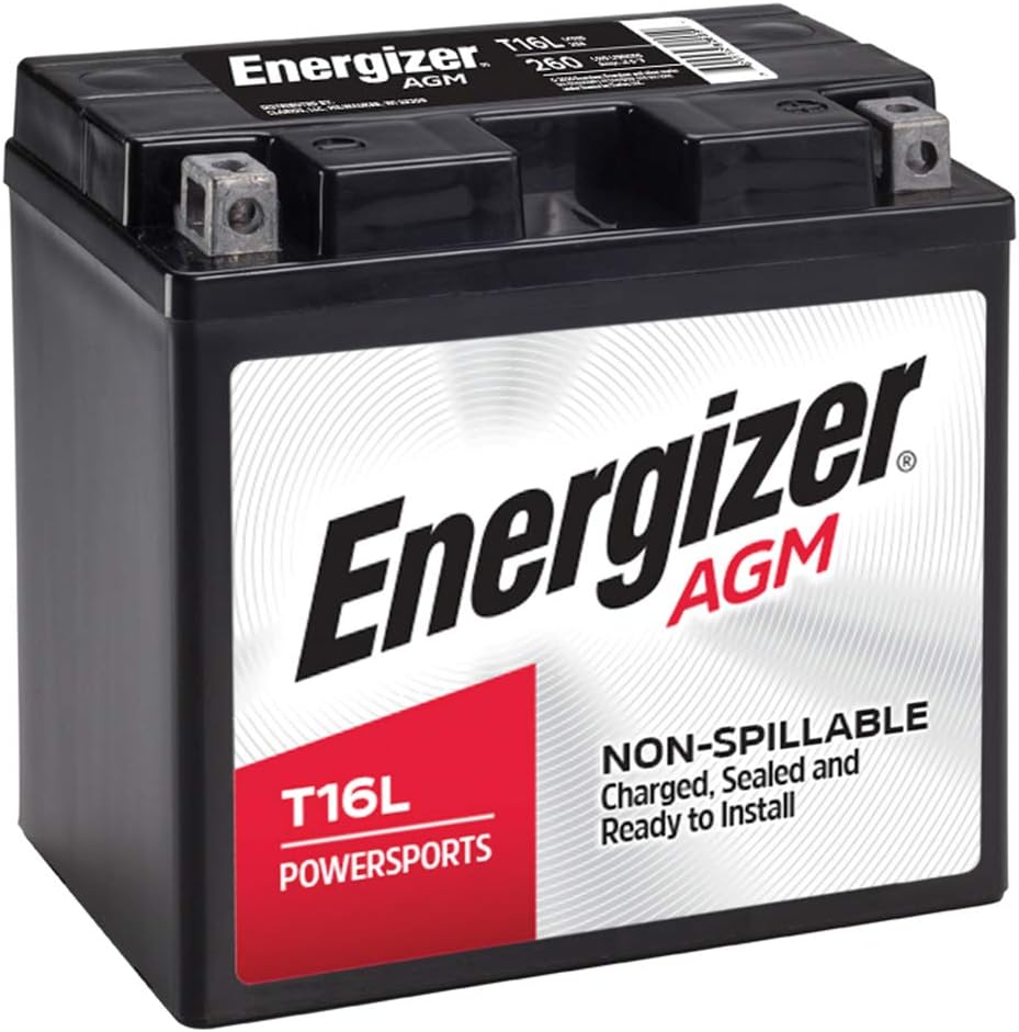 Energizer - ET16L T16L AGM Motorcycle and ATV 12V Battery, 260 Cold Cranking Amps and 19 Ahr. Replaces: CTX19L-BS, T16L and others