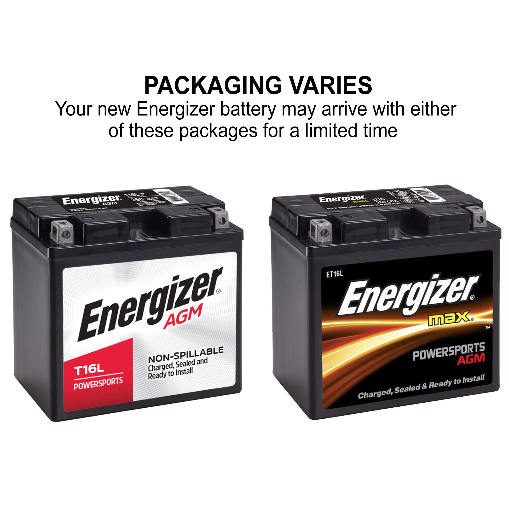 Energizer - ET16L T16L AGM Motorcycle and ATV 12V Battery, 260 Cold Cranking Amps and 19 Ahr. Replaces: CTX19L-BS, T16L and others