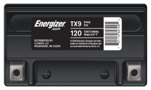 energizer tx9 agm motorcycle and atv 12v battery, 120 cold cranking amps and 8 ahr, replaces: ytx9-bs and others, black