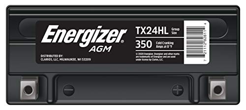 Energizer TX24HL AGM Motorcycle and ATV 12V Battery, 350 Cold Cranking Amps and 21 Ahr, Replaces: YTX24HL-BS and others, Black